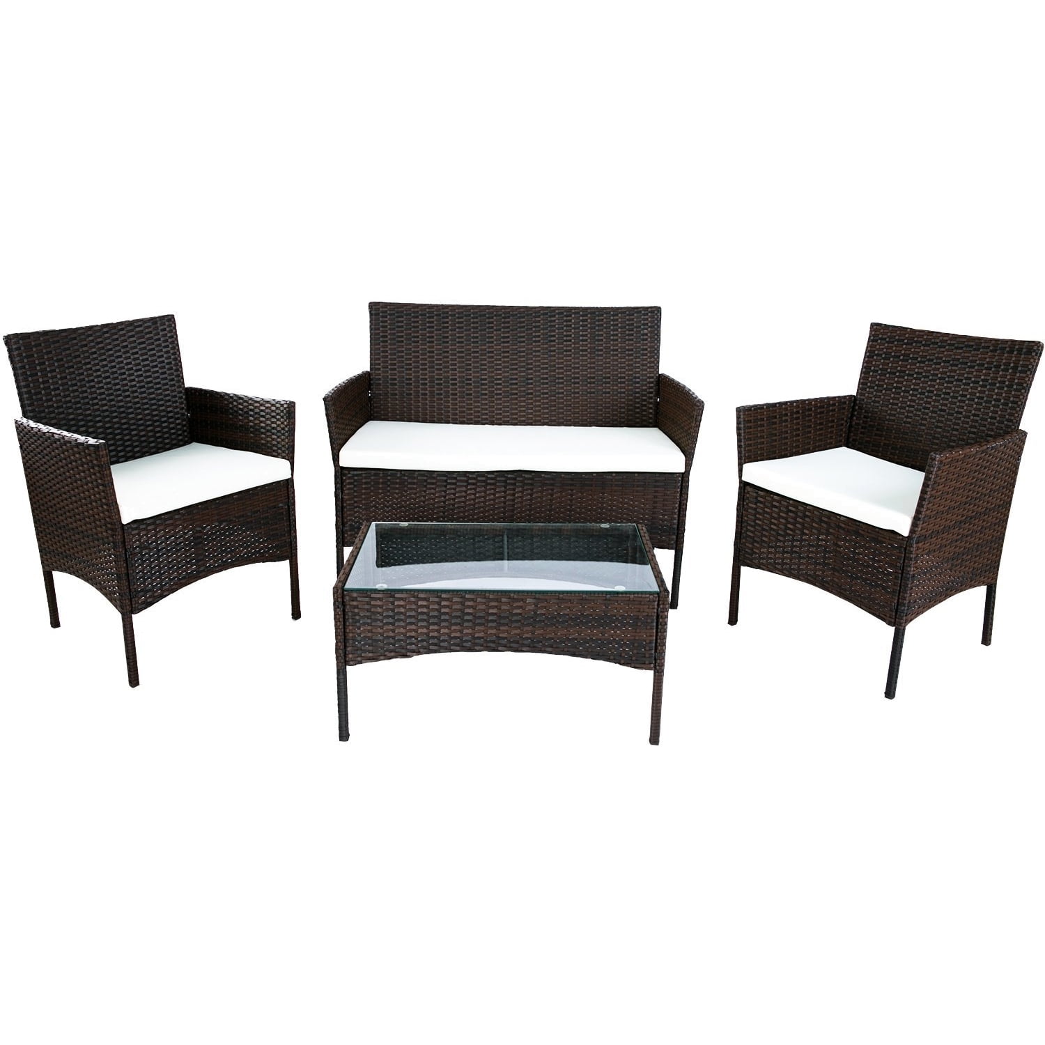 Merax 4-Piece Outdoor Garden Rattan Furniture Sets with Cushioned Seat ... Merax 4-Piece Outdoor Garden Rattan Furniture Sets with Cushioned Seat ...