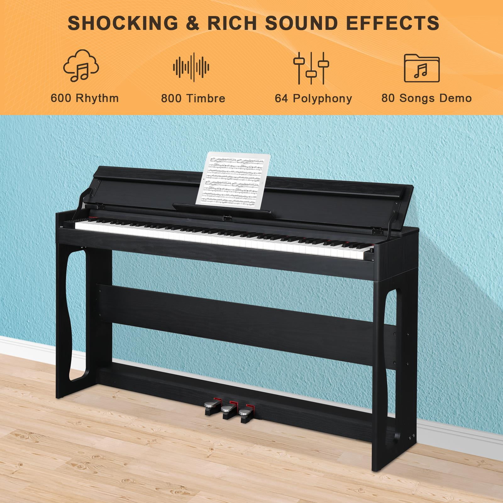 Glarry 88 Key Home Digital Piano Vertical Type Keyboards with Furniture ...
