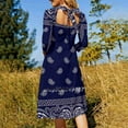 Bandana-Navy Blue Square Neck Dress Cute Loose Print Dresses Elegant ...