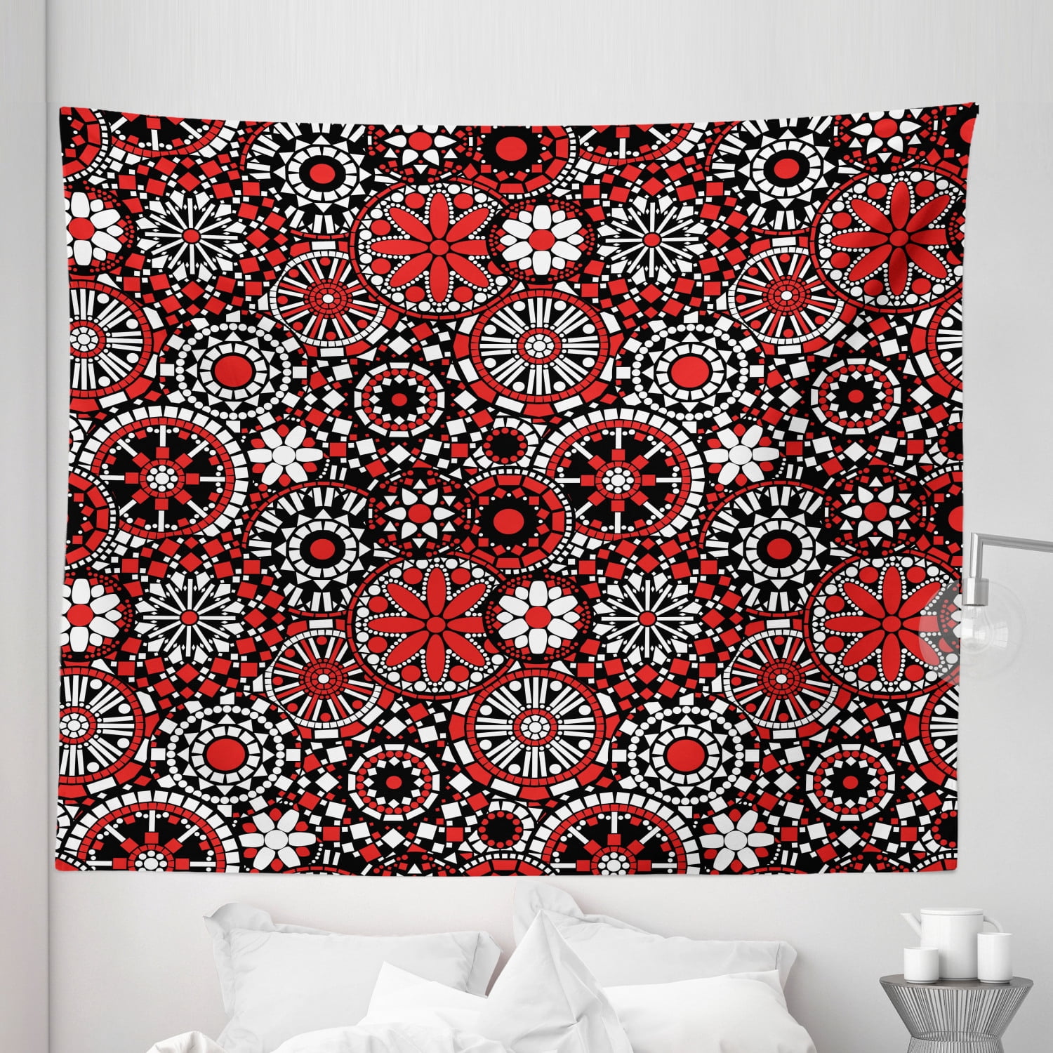 Mandala Tapestry, Geometric Shapes Forming Flower Mosaic Style Design ...