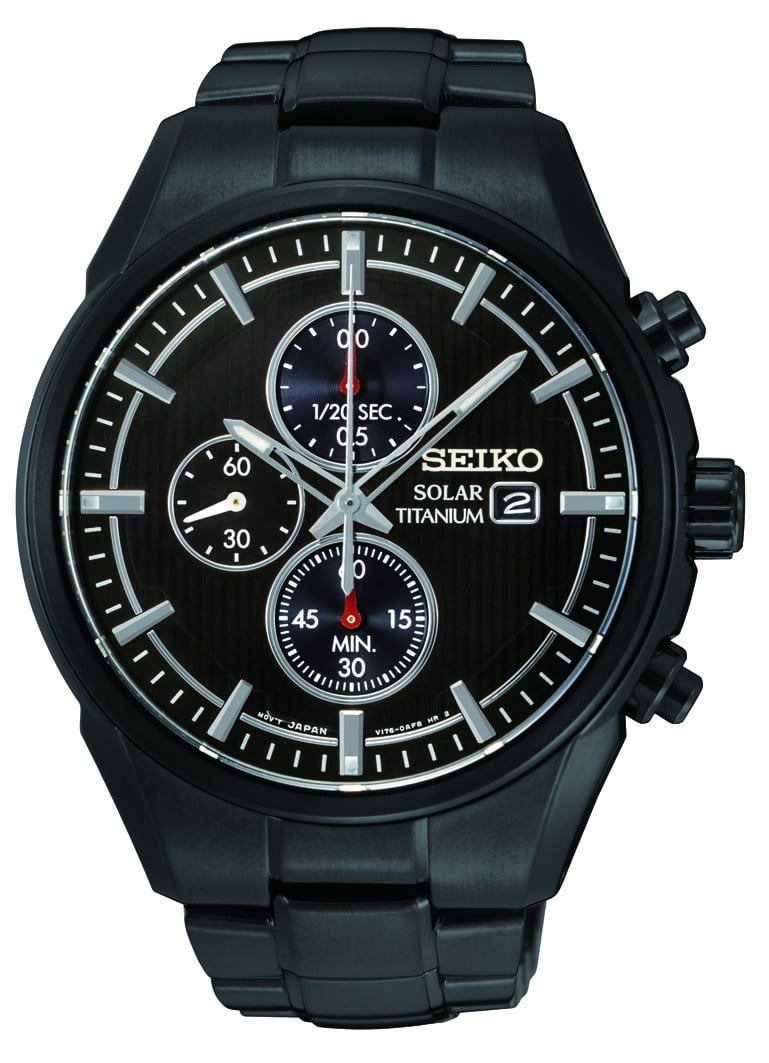Seiko Men's Solar Core Stainless Steel Case and Bracelet Black Dial ...
