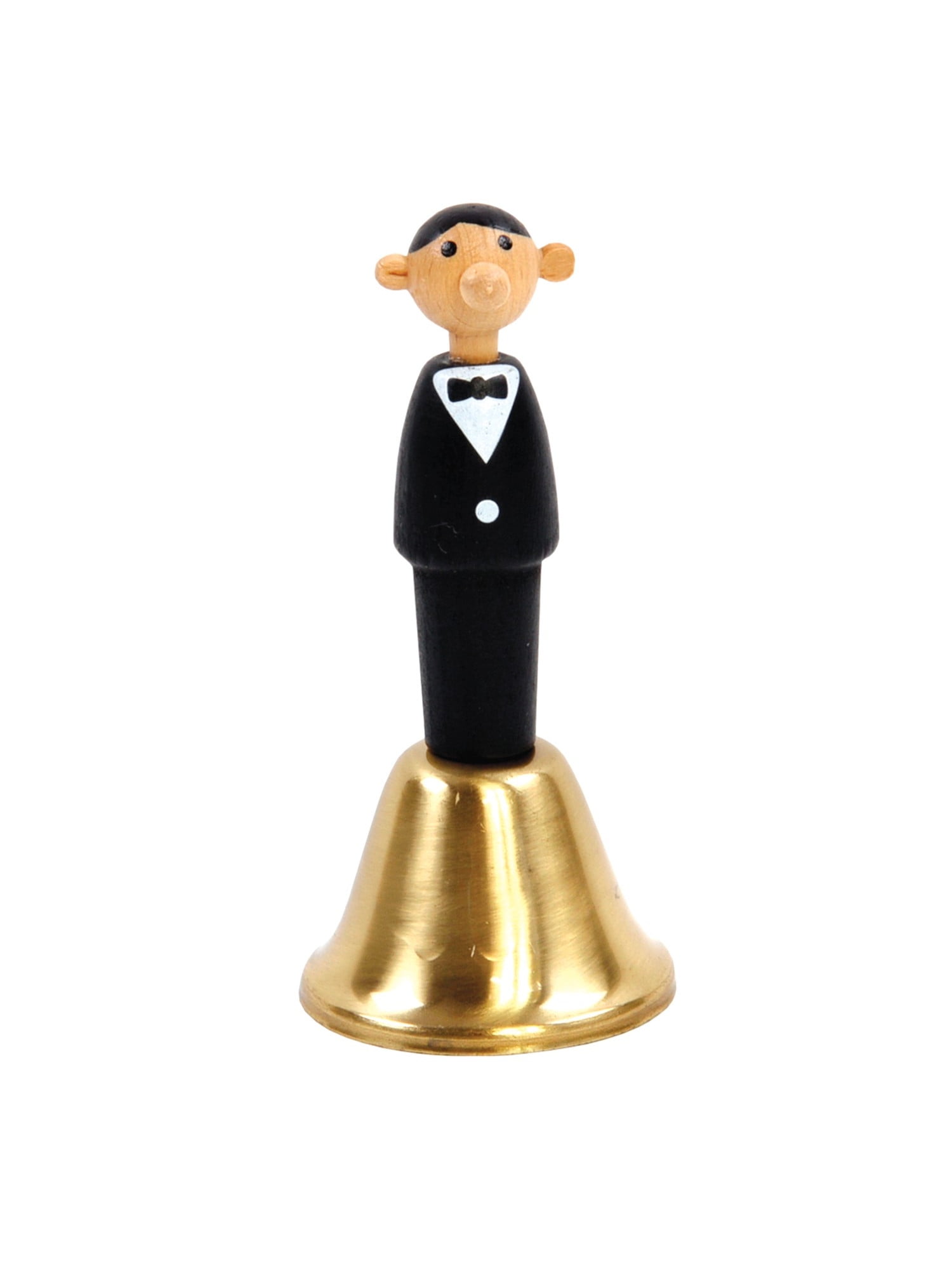 Kikkerland Dinner Bell - Brass Bell & Clapper, Waiter-Shaped Beech Wood ...