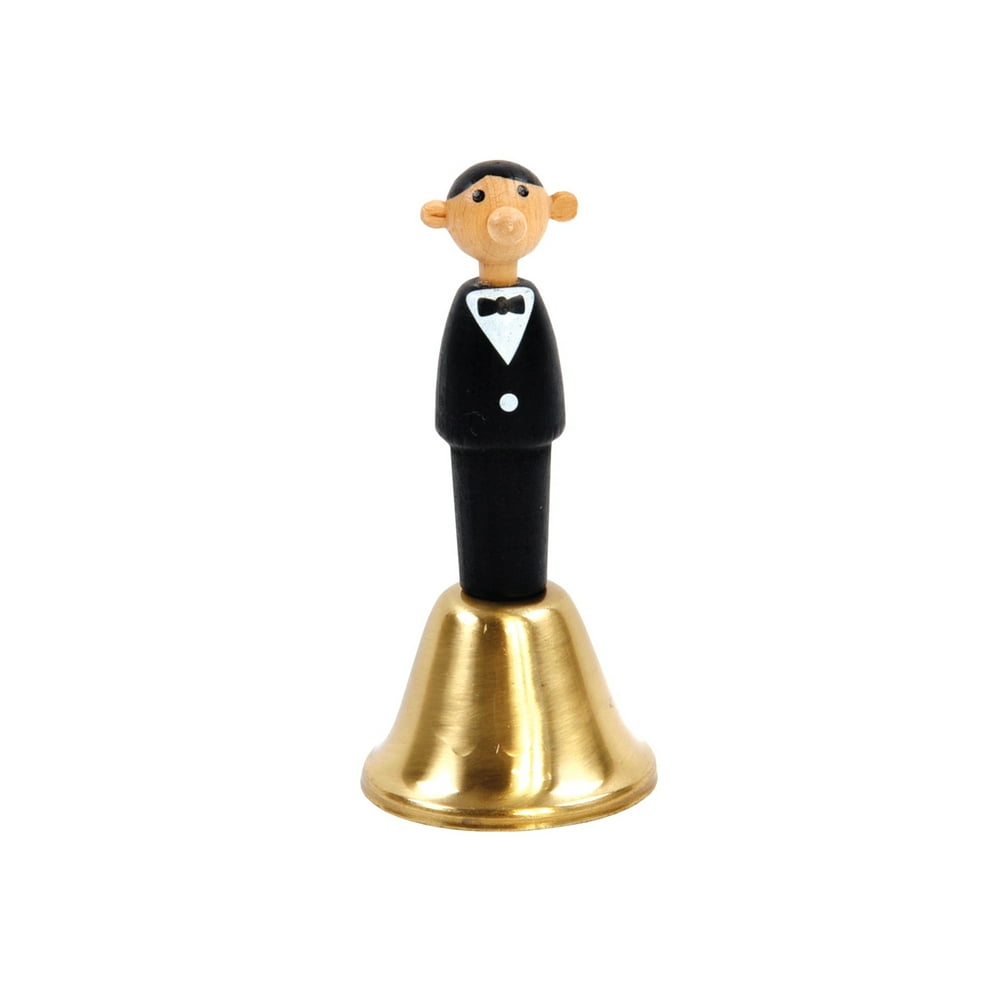 Kikkerland Dinner Bell - Brass Bell & Clapper, Waiter-Shaped Beech Wood ...