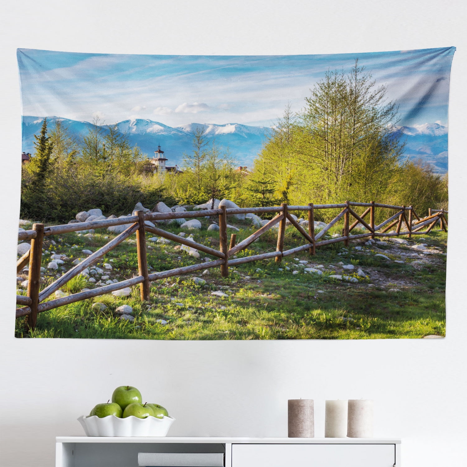 Farmland Tapestry, Contrasting Day and Night Collage View with Moon Sun ...