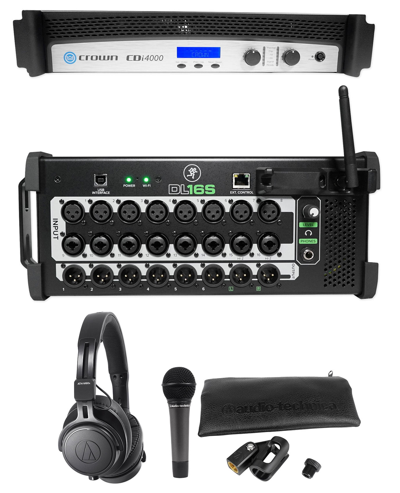Crown CDi4000 2-Ch. 1200w Amplifier+Mackie Mixer+Audio Technica M60X ...