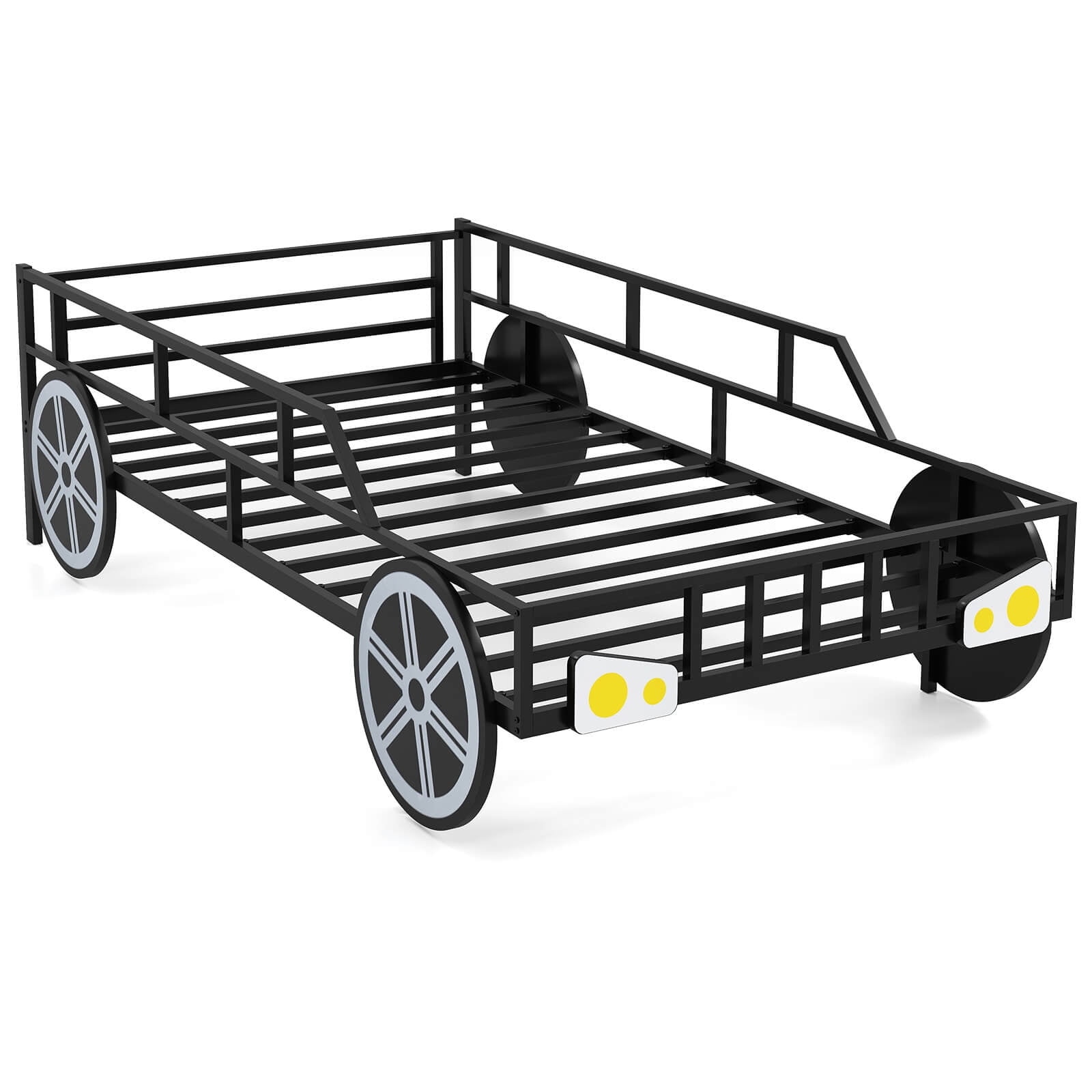 Click here for Costway Twin Car-Shaped Metal Bed Frame With Wheel... prices