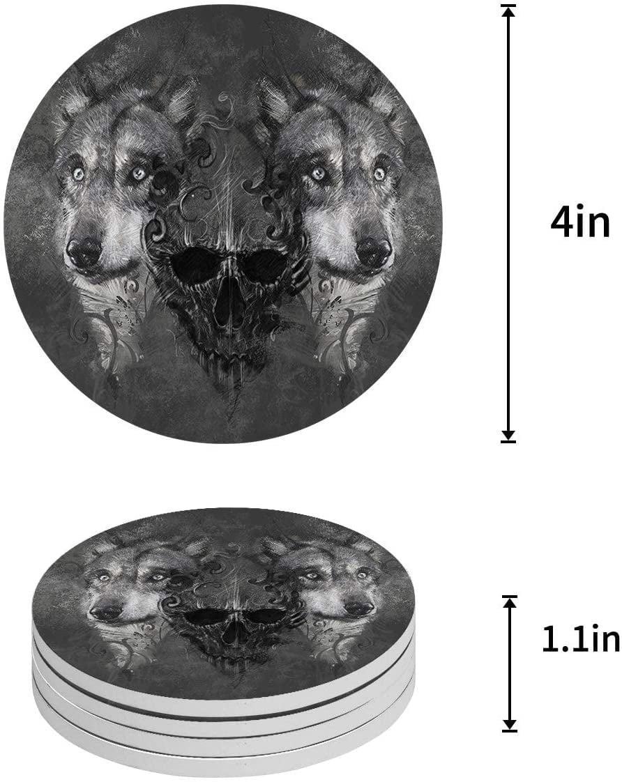 ZHANZZK Wolf Set of 6 Round Coaster for Drinks, Absorbent Ceramic Stone ...