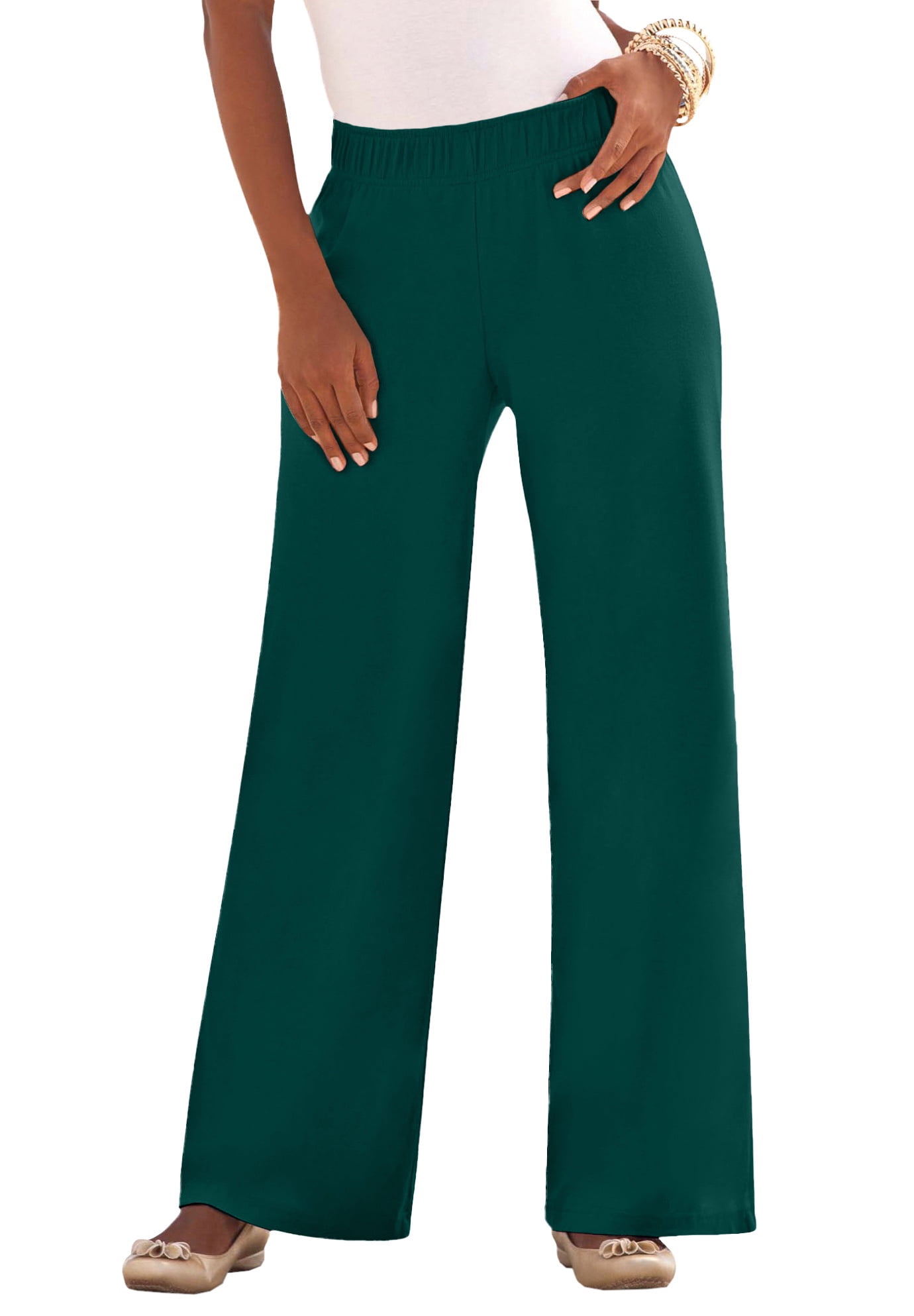 Roamans Womens Plus Size Wide Leg Soft Knit Pant Pull On Elastic