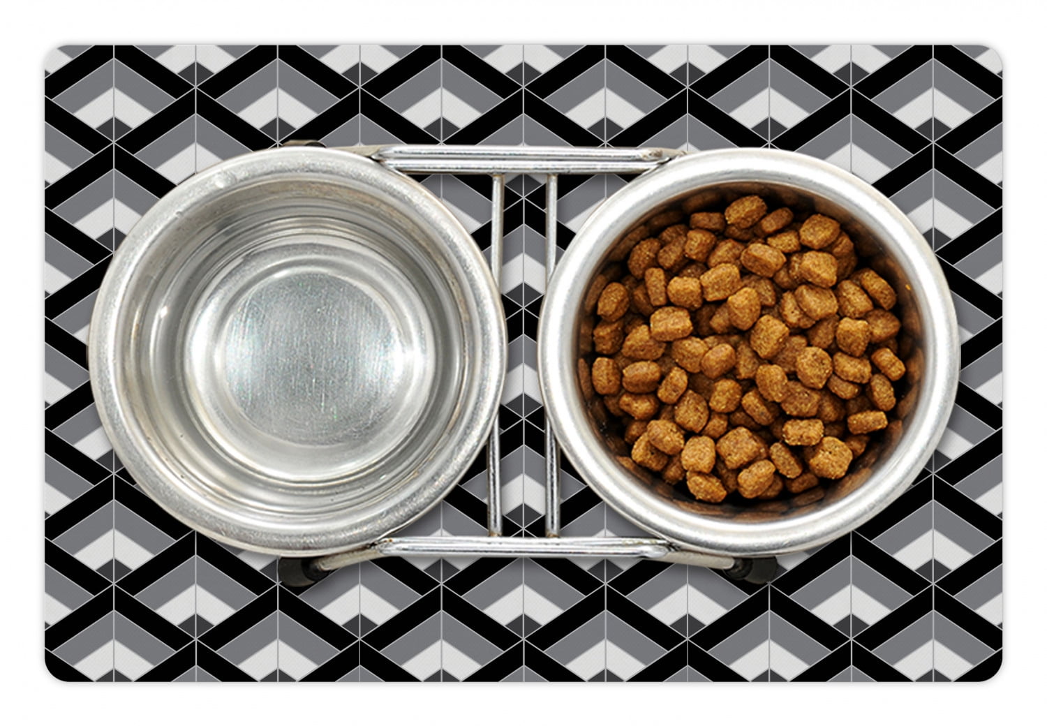 Grey and Black Pet Mat for Food and Water, Bohemian Pattern with ...