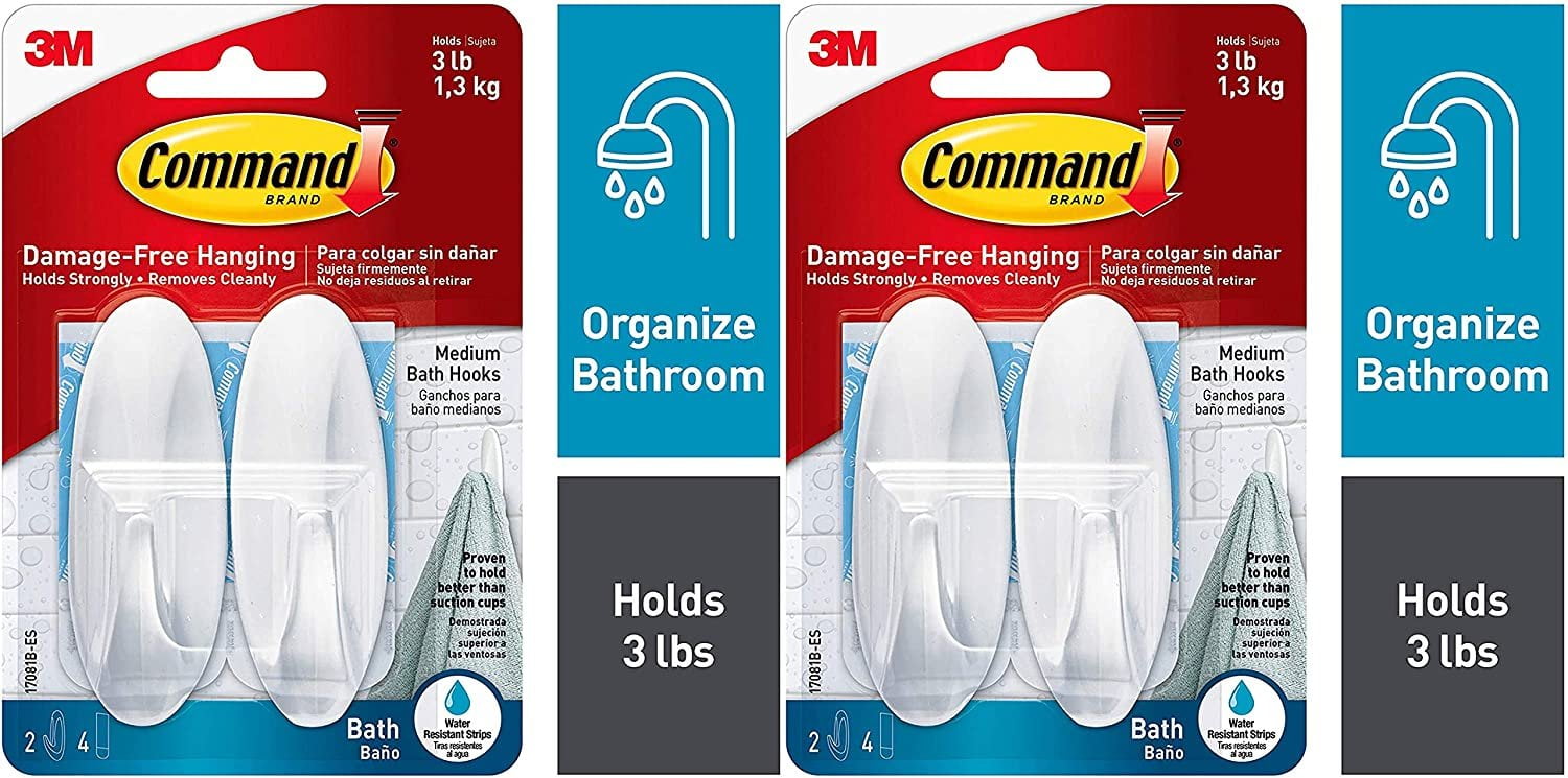 Command Bath Medium Designer Hooks with Water-Resistant Adhesive, 3 lb ...