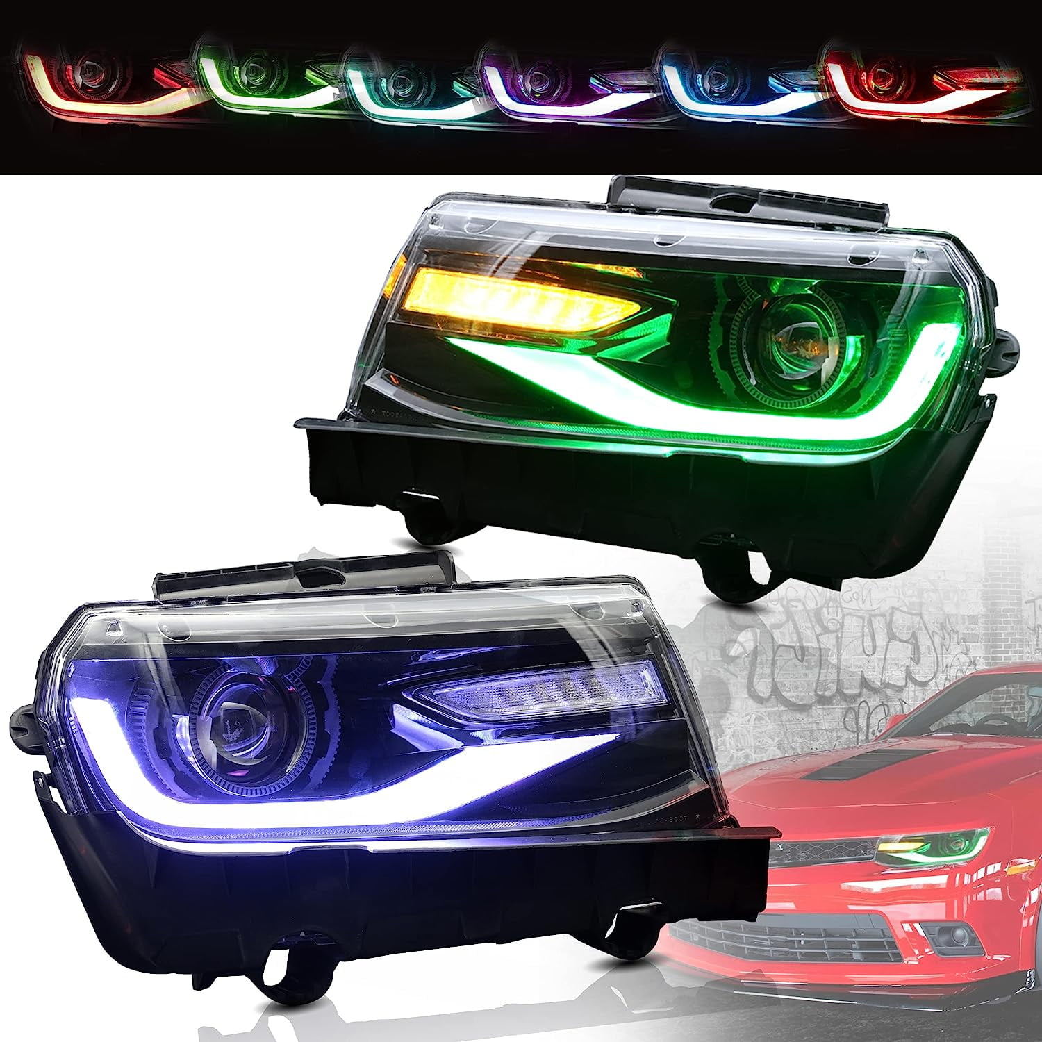 VLAND RGB Headlights for Chevrolet Chevy Camaro 2014-2015 (Bulbs Not ...