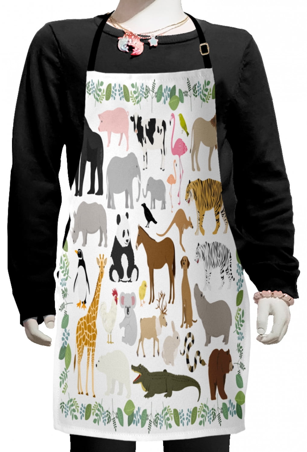 Animal Kids Apron, Various Forest Creatures with Leaves Around as Frame ...