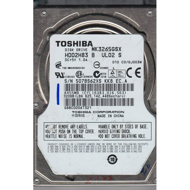 MK3265GSX, C0/GJ003M, HDD2H83 B UL02 S, Toshiba 320GB SATA 2.5 Hard ...