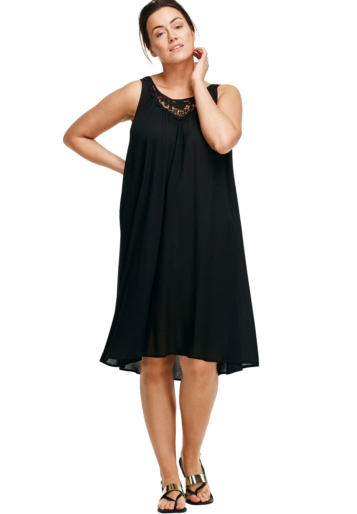 Ellos - ellos Women's Plus Size Lace Inset Trapeze Dress - 14, Black ... Ellos - ellos Women's Plus Size Lace Inset Trapeze Dress - 14, Black ...