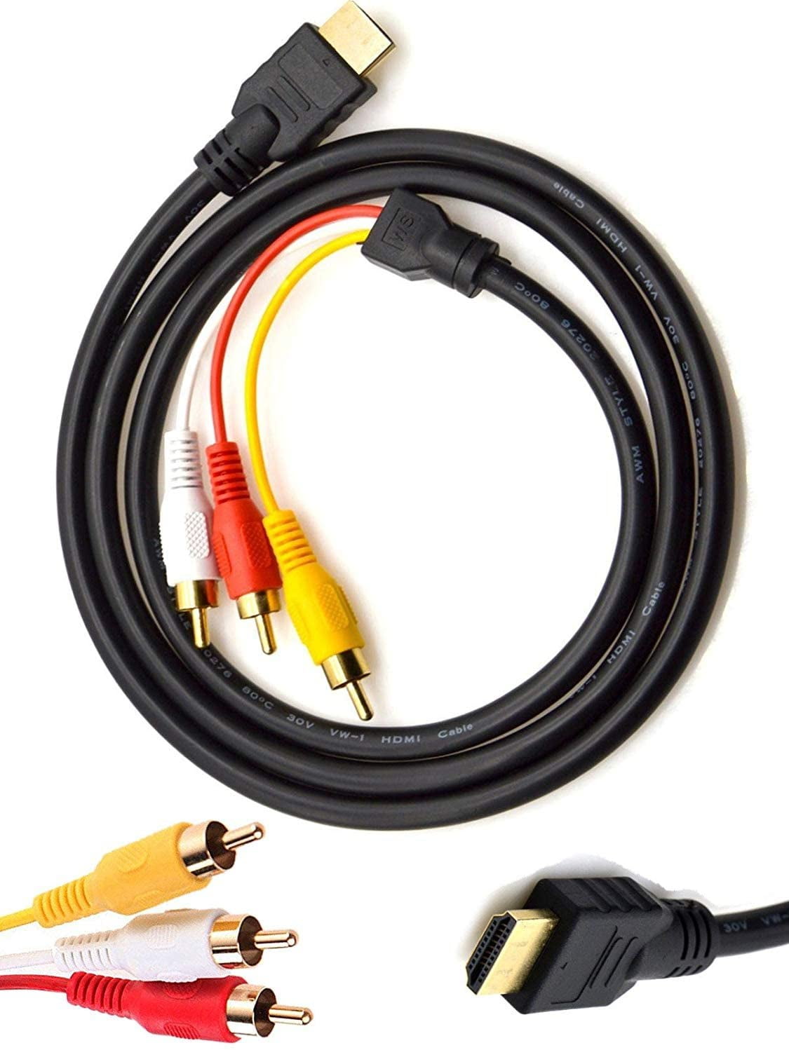 HDMI To RCA Cable 5ft/1.5m HDMI Male To 3-RCA Video Audio AV Component Converter Adapter Cable ...