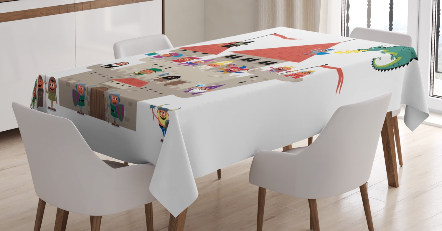 Fantasy Tablecloth, Cartoon Kingdom with All Noble Fairytale Characters ...