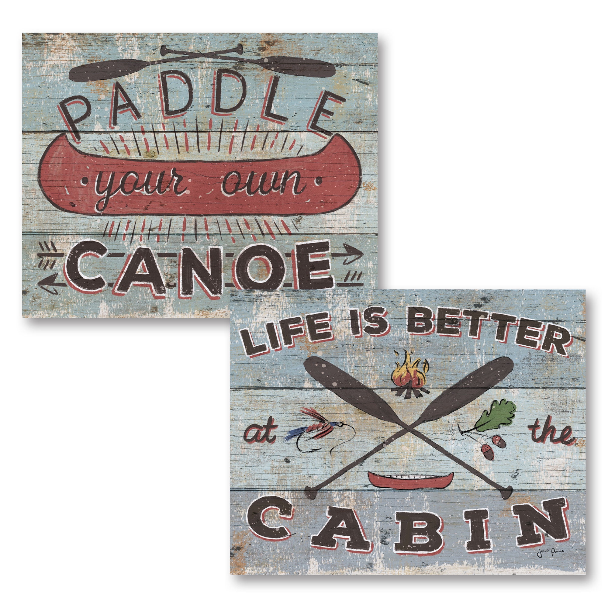 Blue and Red Cabin Canoe Lake Adult Decor; 2 - 14" x 11" Unframed ...