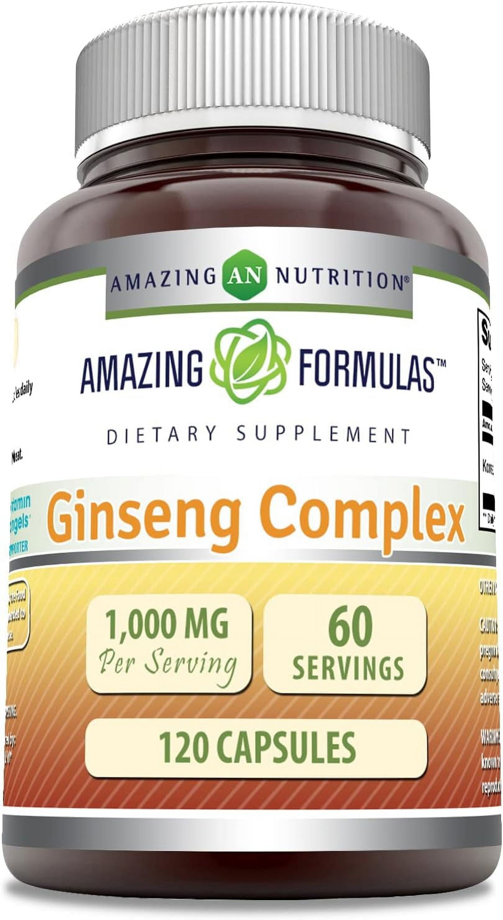 Amazing Formulas Ginseng Complex | 1,000 Mg Per Serving | 60 Servings | 120 Capsules | Bodega ...