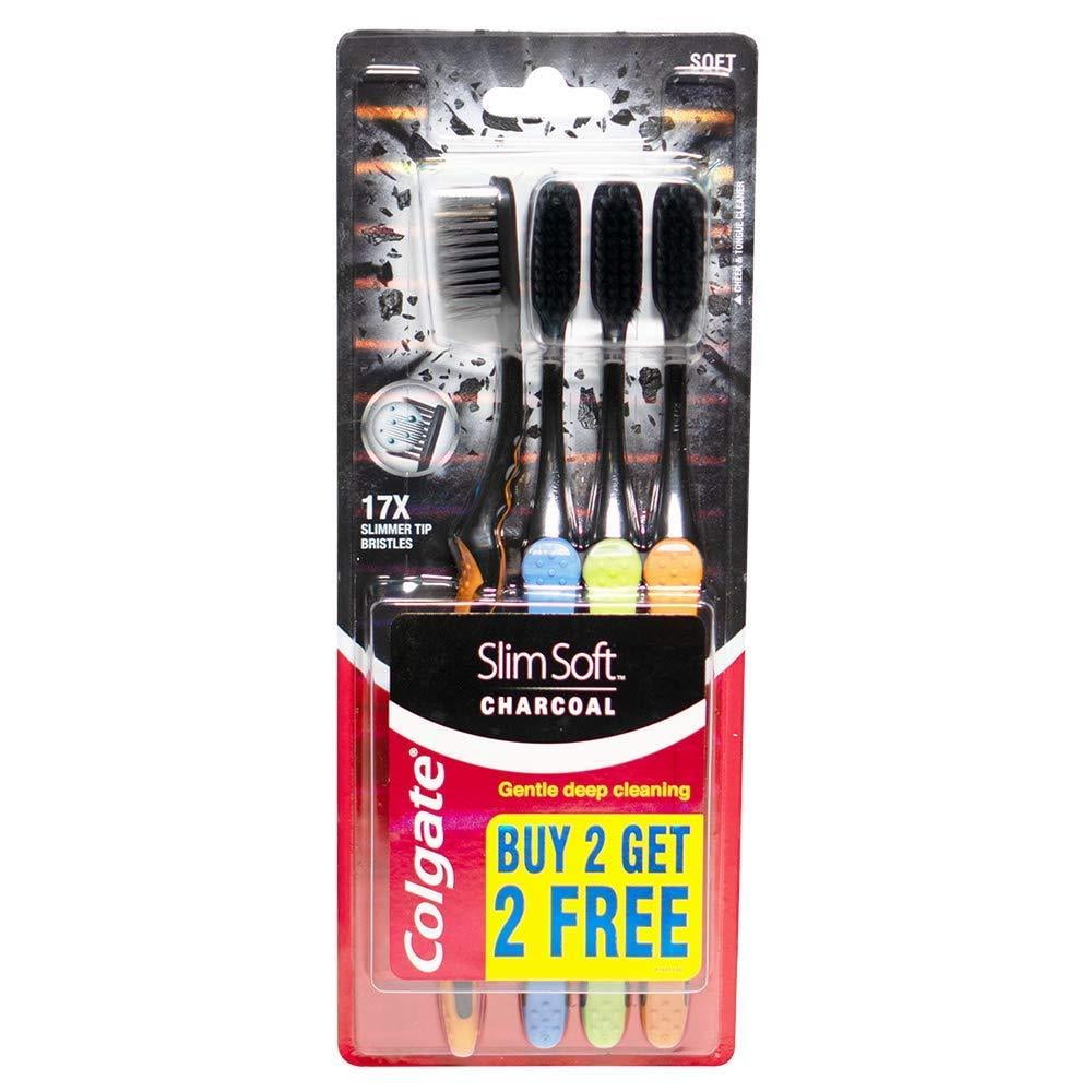 Colgate Slim Soft Charcoal Toothbrush (Pack of 3) 17x Slimmer Soft Tip ...