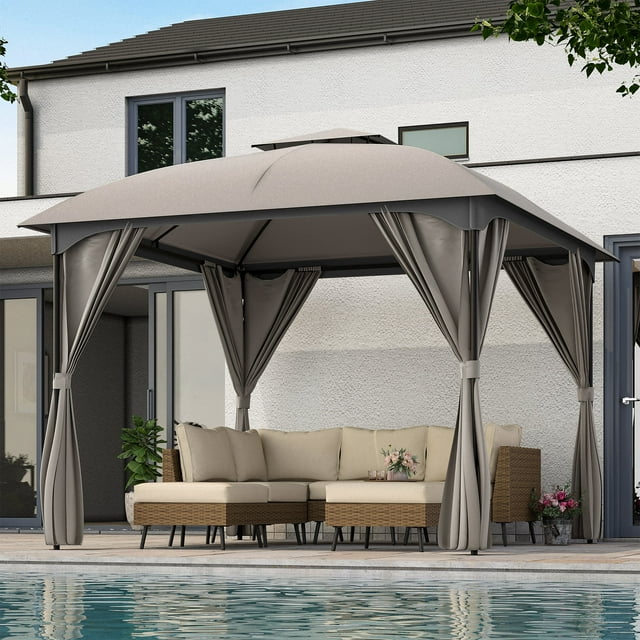 LAUSAINT HOME 10'x10' Patio Gazebo with Privacy Screens & Anchoring Kit ...