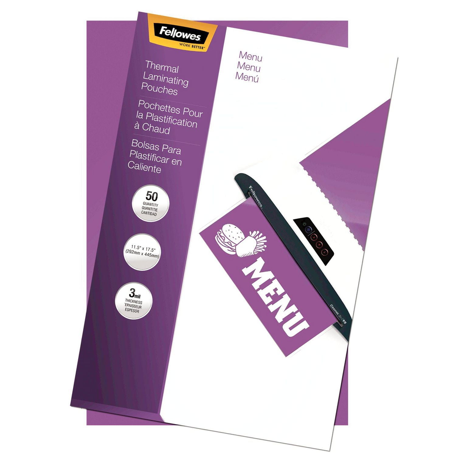 Click here for Fellowes Glossy Pouches - Menu  3 Mil  50 Pack prices