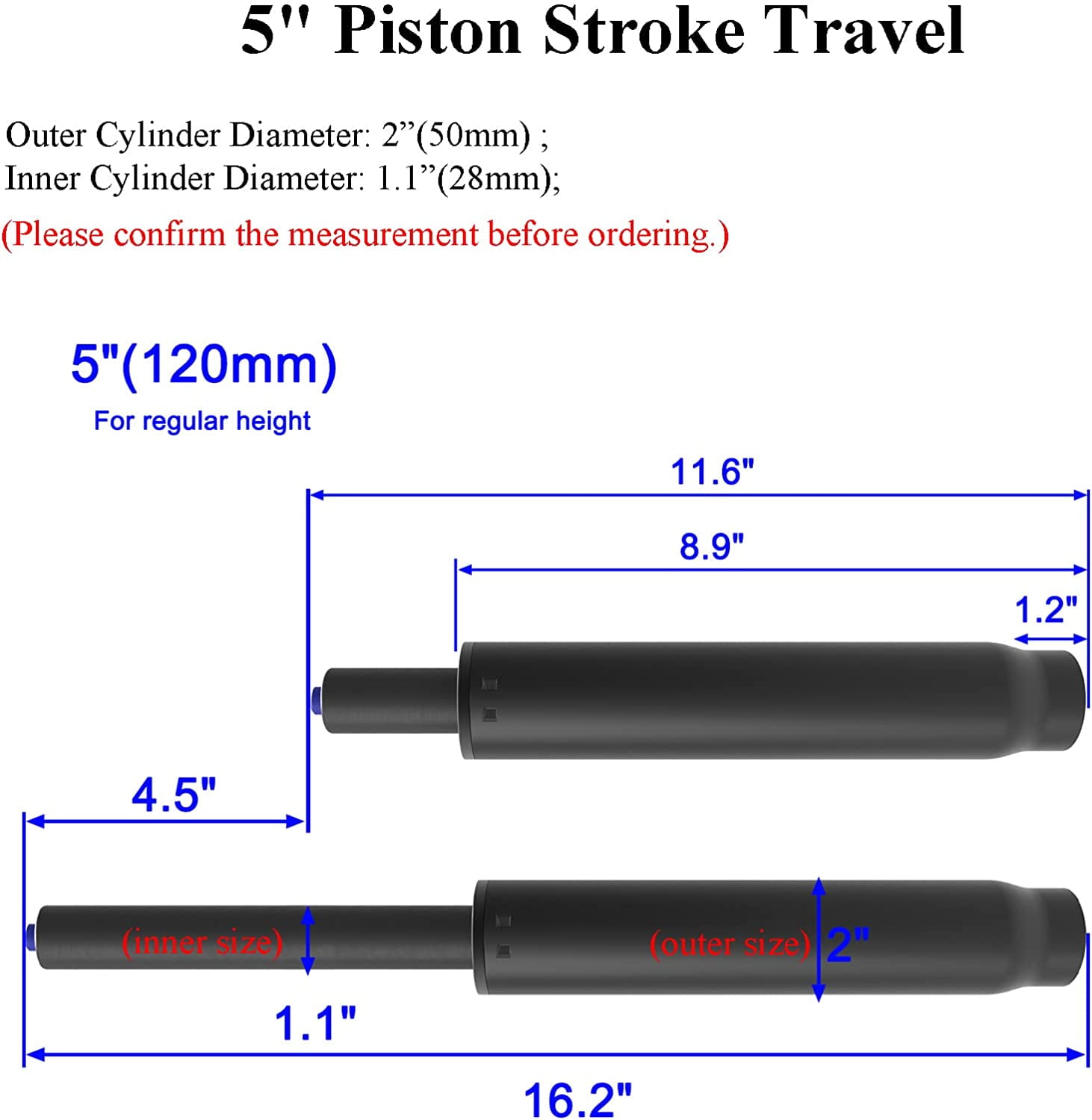 Buy AAGUT 5'' Office Chair Replacement Heavy Duty Gas Lift Hydraulic ...