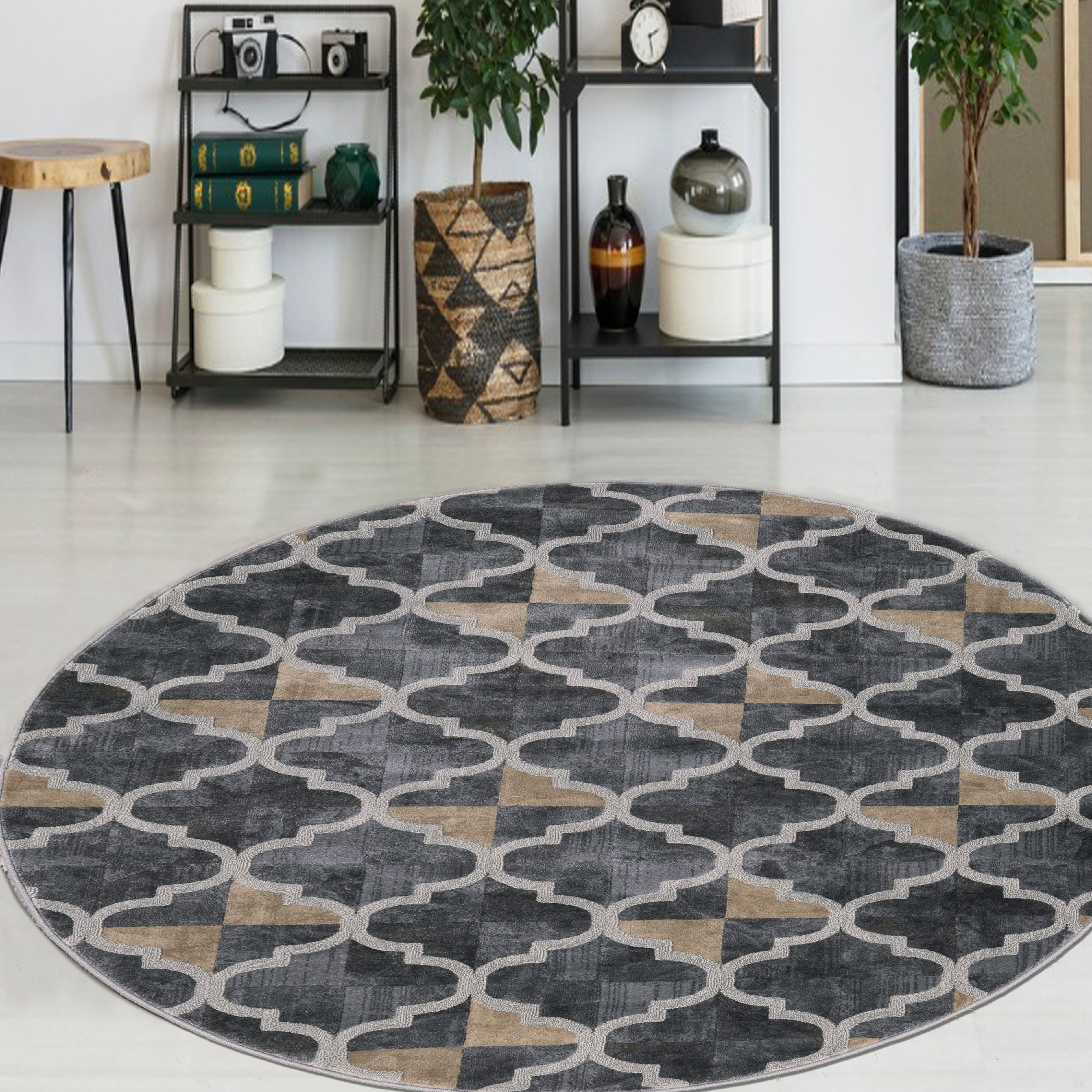 Radici USA 3793 Iseo Contemporary Gray Geometric Area Rug (7'10" Round ...