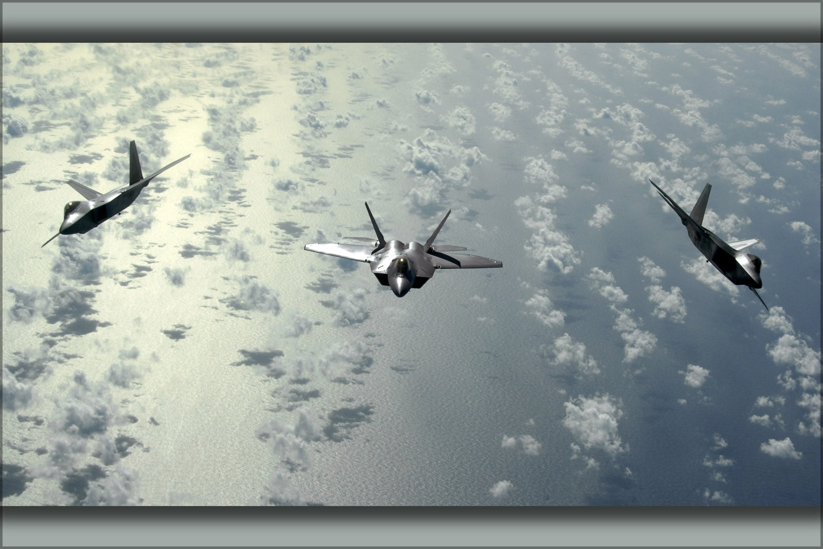 24"x36" Gallery Poster, three-ship formation of F-22 Raptors from ...