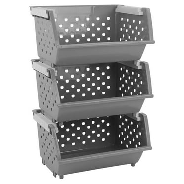 Begale 3-Pack Gray Plastic Stackable Detachable Storage Basket ...