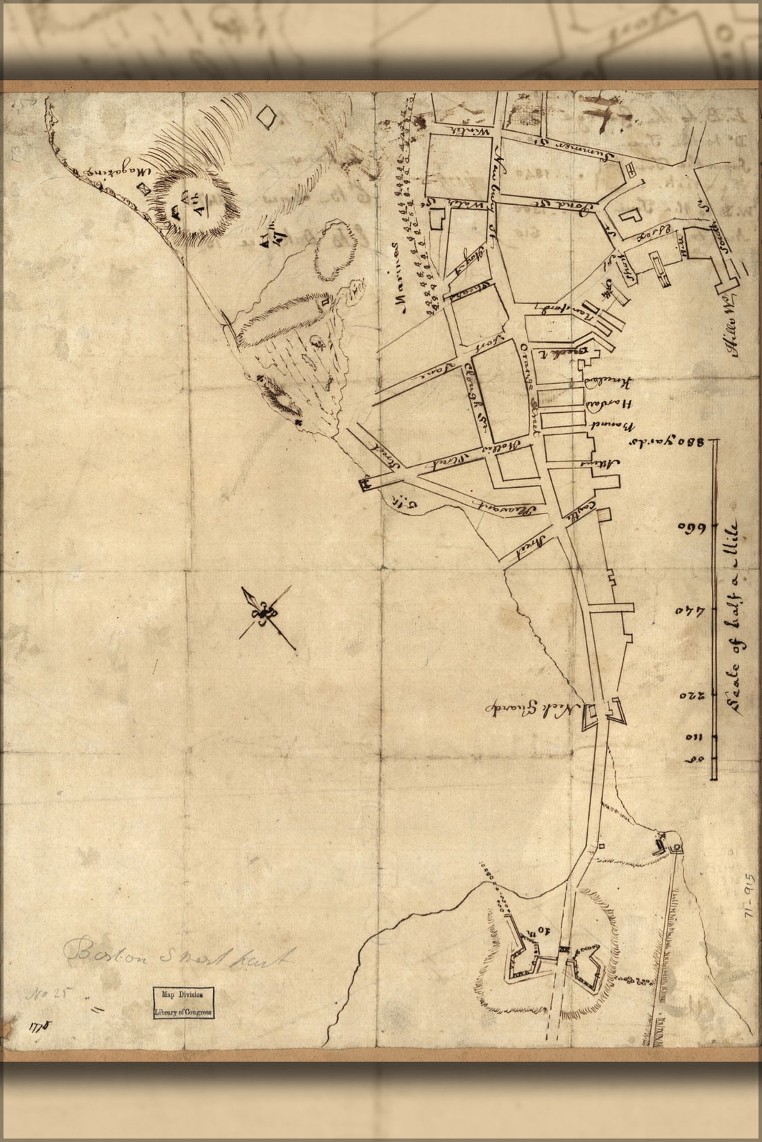 24"x36" Gallery Poster, map of south west Boston 1775 - Walmart.com