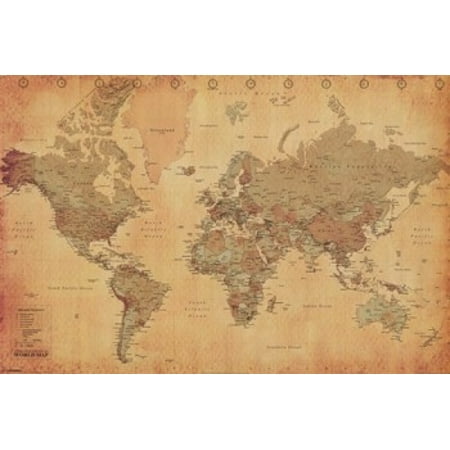 Map of the World, vintage (mercator projection) Poster (36 x 24 ...