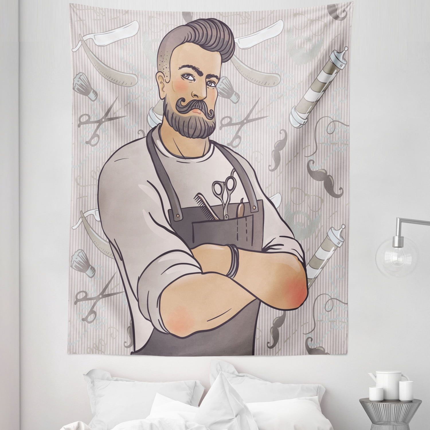 Hipster Tapestry, Muscular Barber Man with Hipster Hairstyle and ...