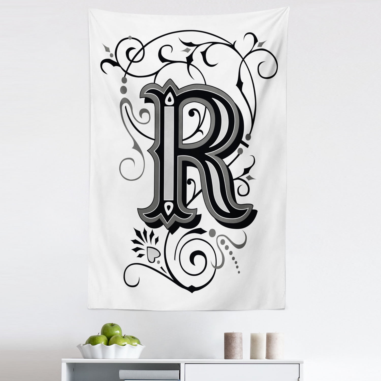 Letter R Tapestry, Baroque Antique Typography Old Fashion English ...