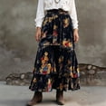 ZToonmas Women's Floral Print Tiered Maxi Skirt High Waist Velvet Like ...