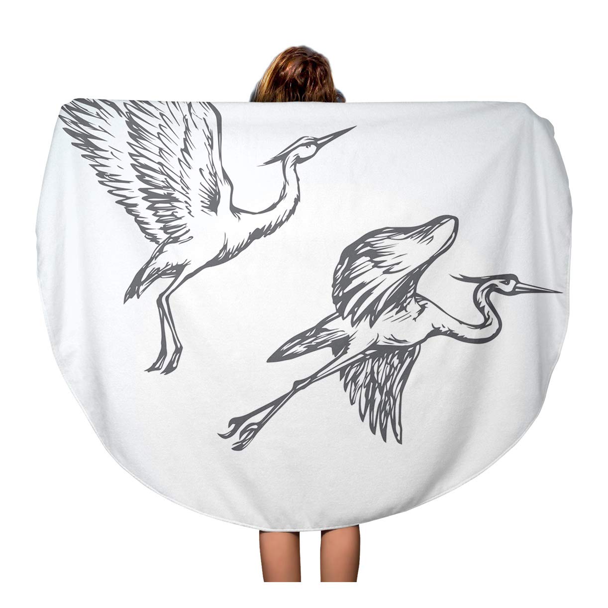 SIDONKU 60 inch Round Beach Towel Blanket Graceful Sandhill Shadoof Fly ...