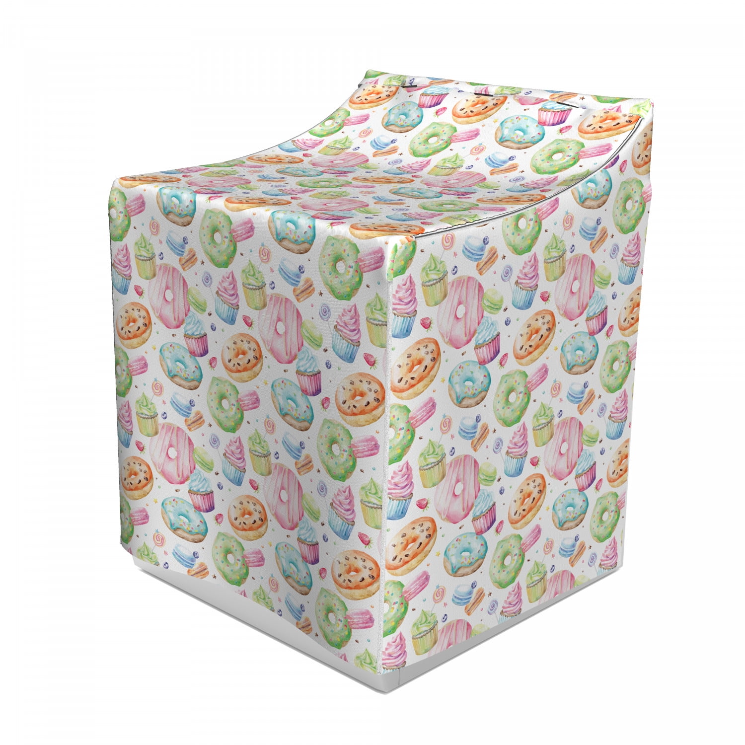 Colorful Washer Cover, Watercolor Style Sweets with Glazed Doughnut ...