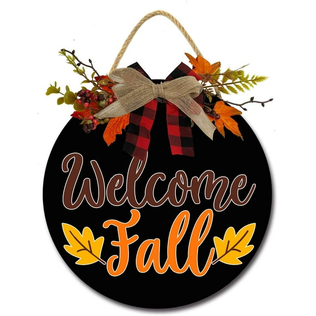 Eveokoki 12" Welcome Fall Door Sign, Fall Wreaths for Front Door, Fall ...