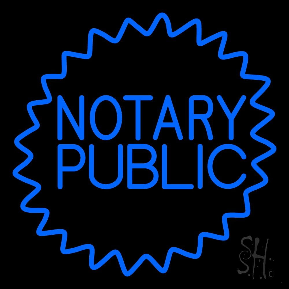 Blue Notary Public LED Neon Sign 16 x 16 - inches, Black Square Cut ...