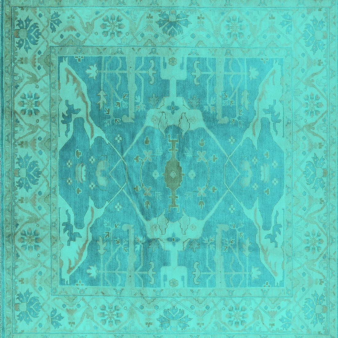 Ahgly Company Indoor Square Oriental Turquoise Blue Traditional Area ...