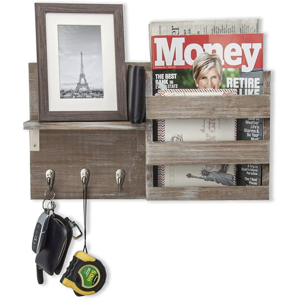 Wall Mount Entryway Mail Envelope Organizer, Key Holder Hooks, Leash ...