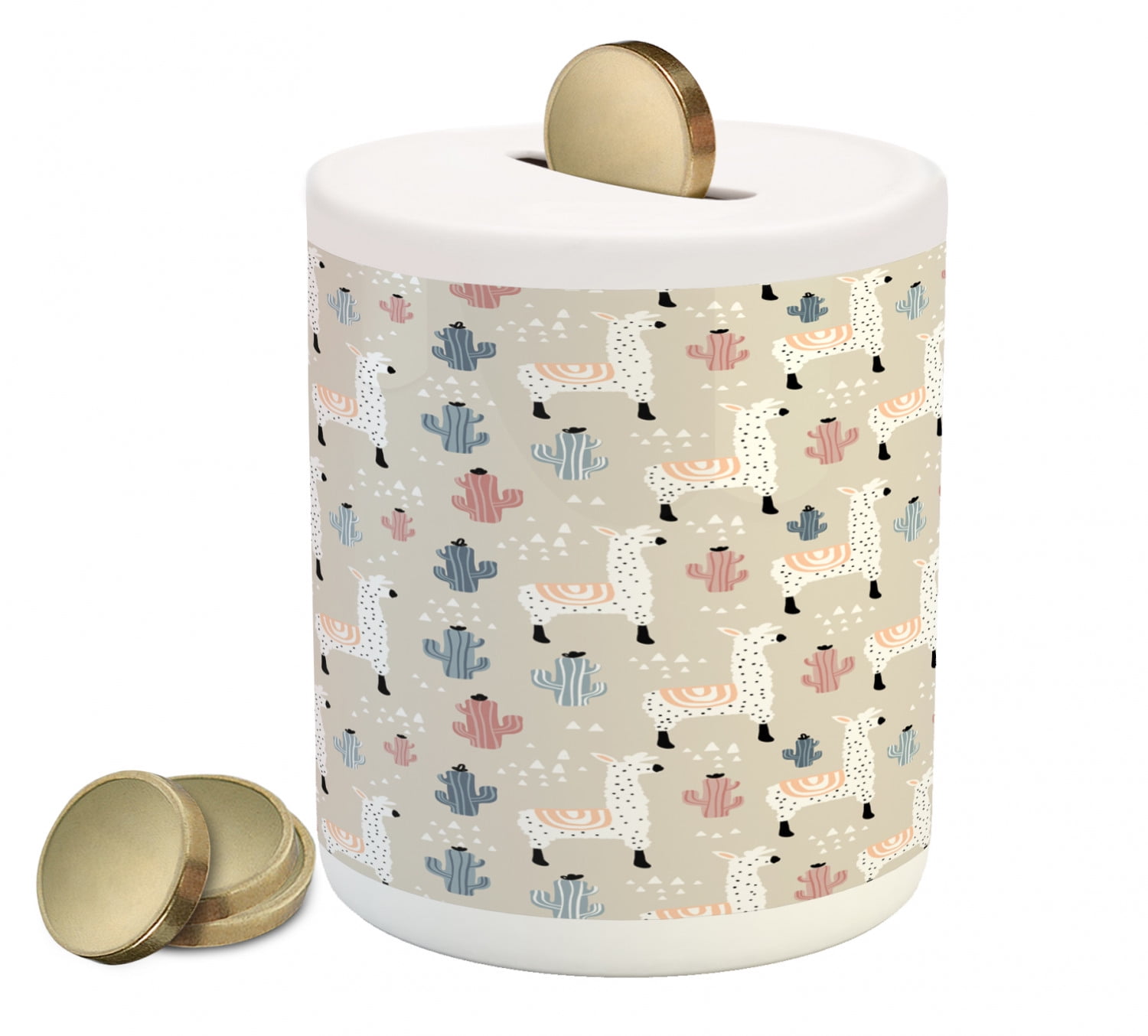 Llama Piggy Bank, Pattern South American Animal Guanaco Cactus and Hand ...