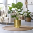 12 Inch Gold Ceramic Planter with Drainage Hole – Extra Large Round ...