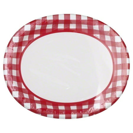 Gingham Oval Paper Plates, 12.25 in, Red and White, 8ct - Walmart.com