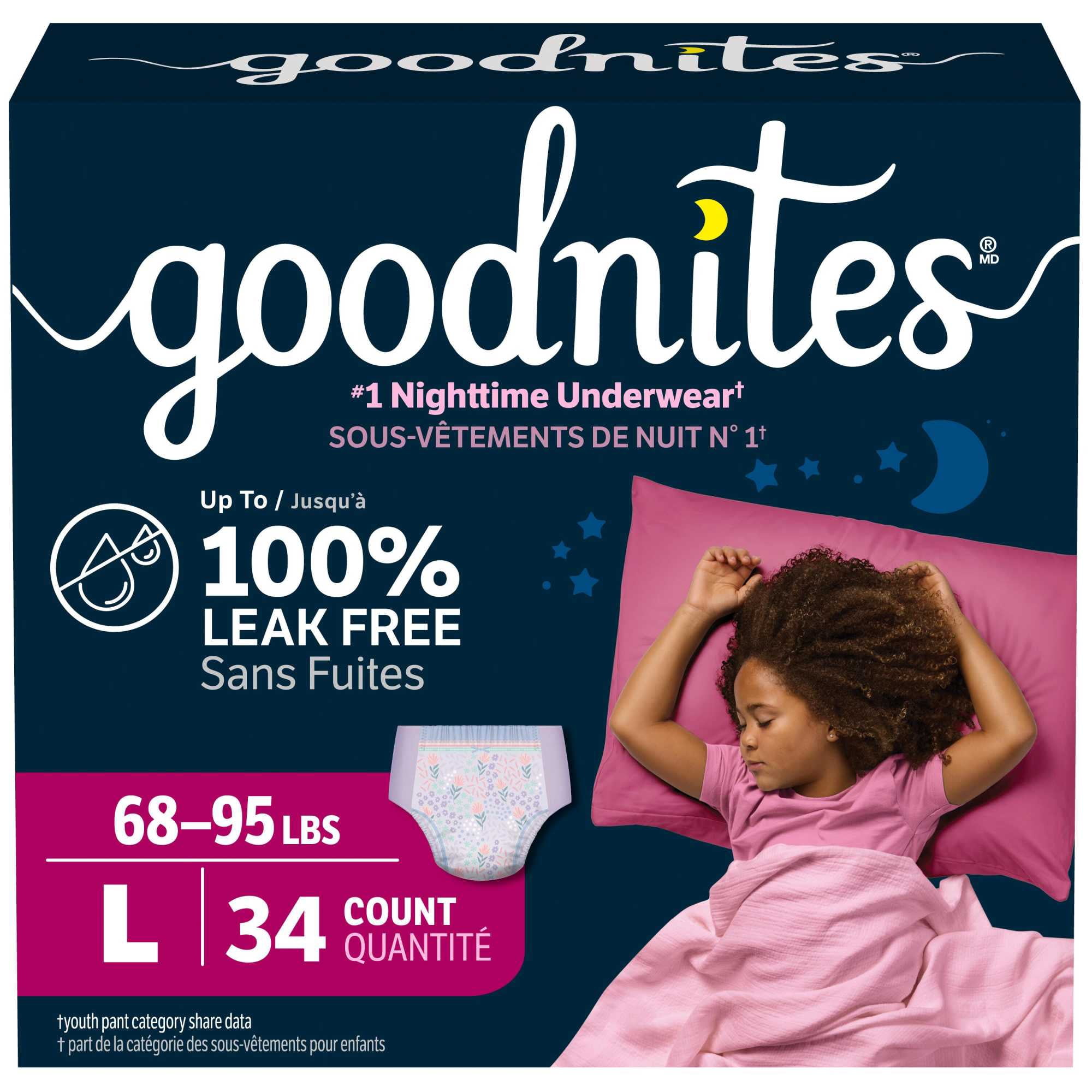 Goodnites Girls Nighttime Bedwetting Underwear, L (68-95 lbs), 34 Count ...