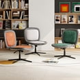 Armless Mid Back Home Office Chair No Wheels Beige Upholstered Swivel ...