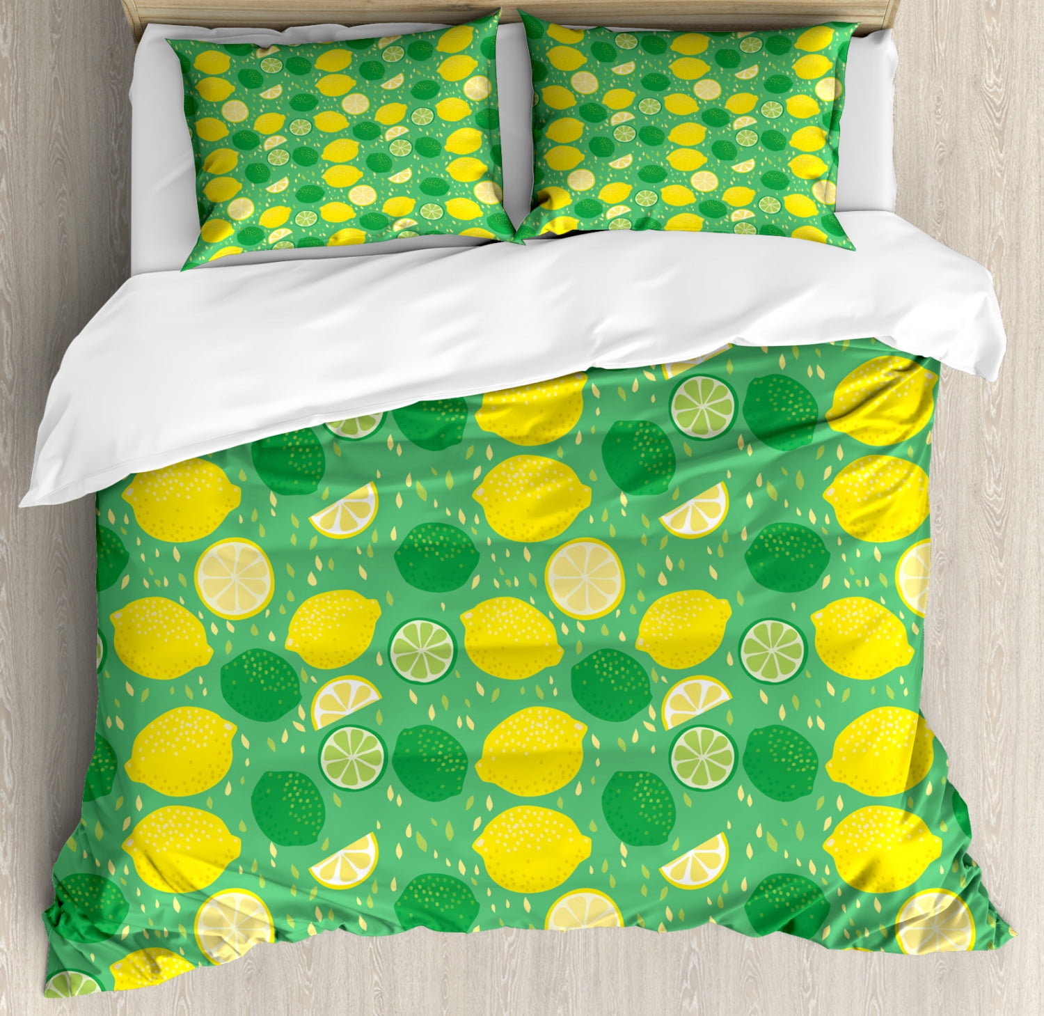 Lemons Queen Size Duvet Cover Set, Messy Spotted Lime Drawings and ...
