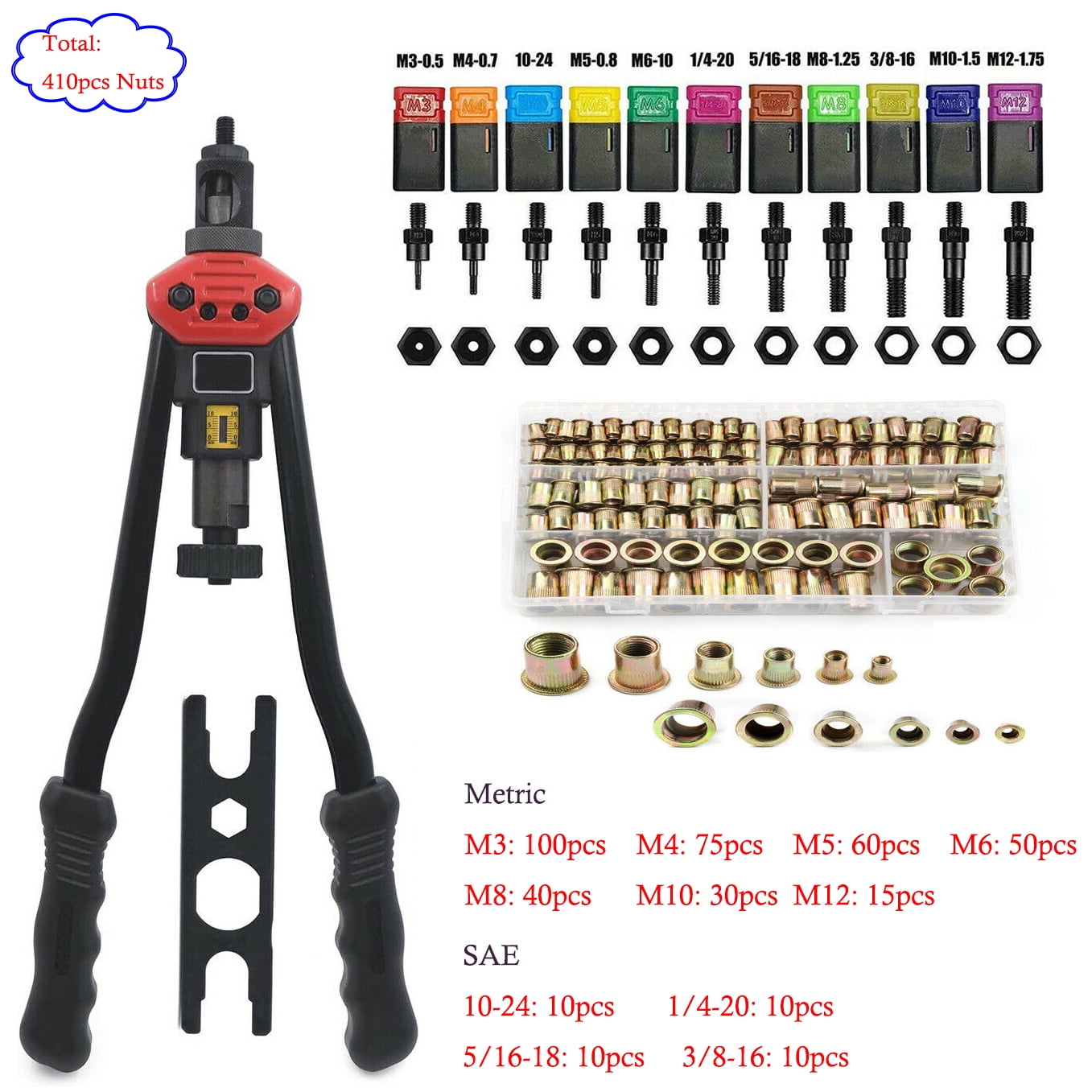 iMeshbean 16" Rivet Gun Kit Auto Pumping Rod Riveter Thread Setting ...