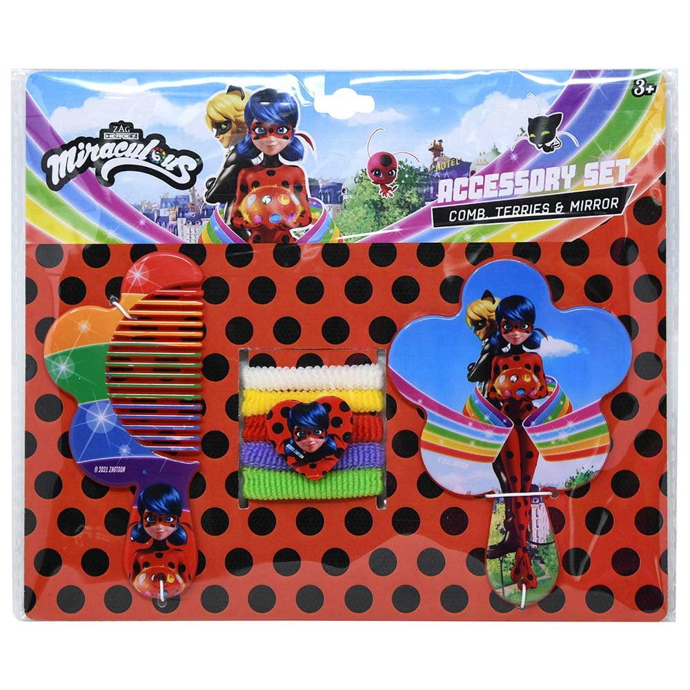 Miraculous Ladybug Comb, Mirror & Hair Ponies Set on Card - Walmart.com