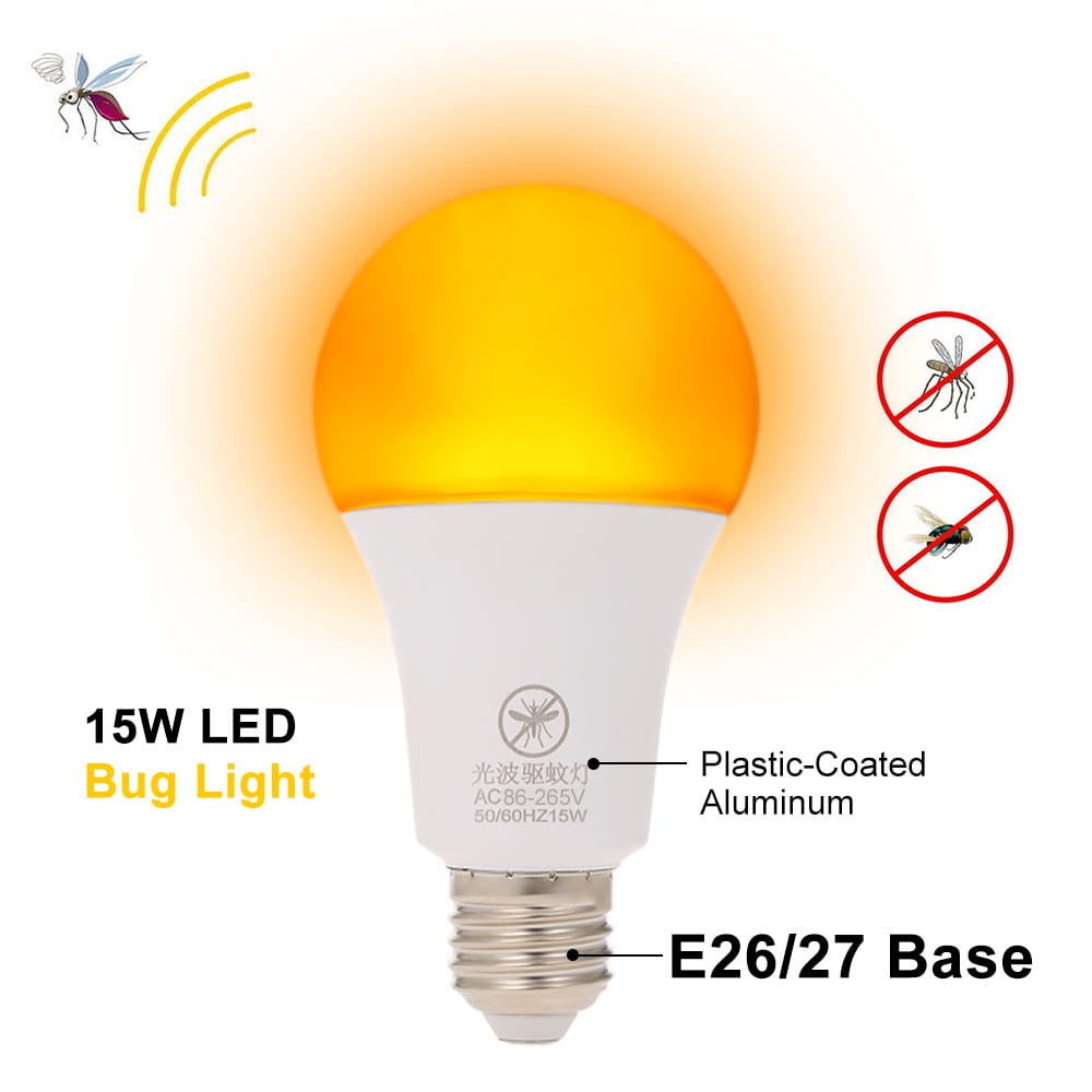 Yellow LED Bug Light Bulb No Blue Light Outdoor E26/27 15W Mosquito ...