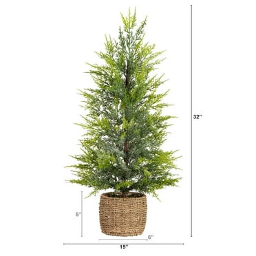 4' Pre-Lit Green Cypress Artificial Christmas Potted Tree with 100 Warm White Twinkle LED Lights ...